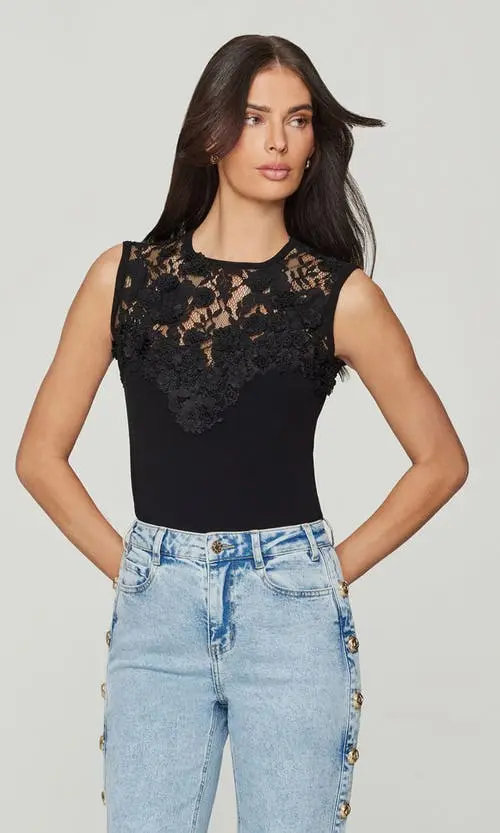 Generation Love Trina 3d Lace Sleeveless Top - Black