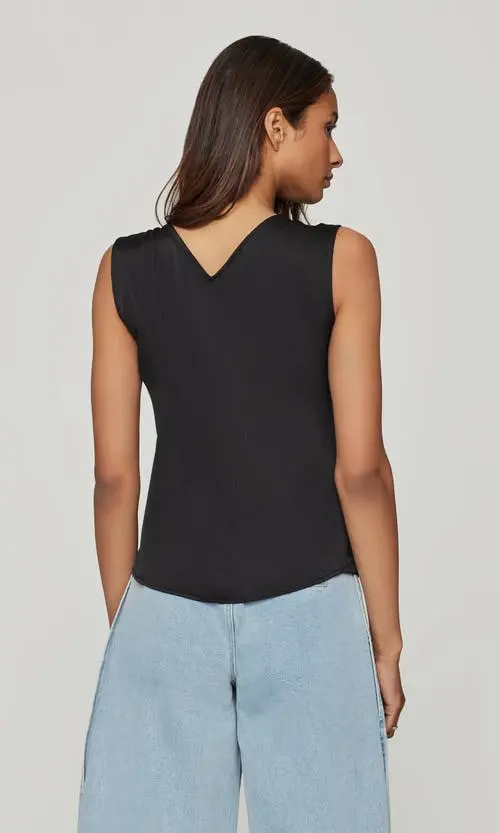 Generation Love Hammered Satin V-neck Blouse With Ring Straps - Black