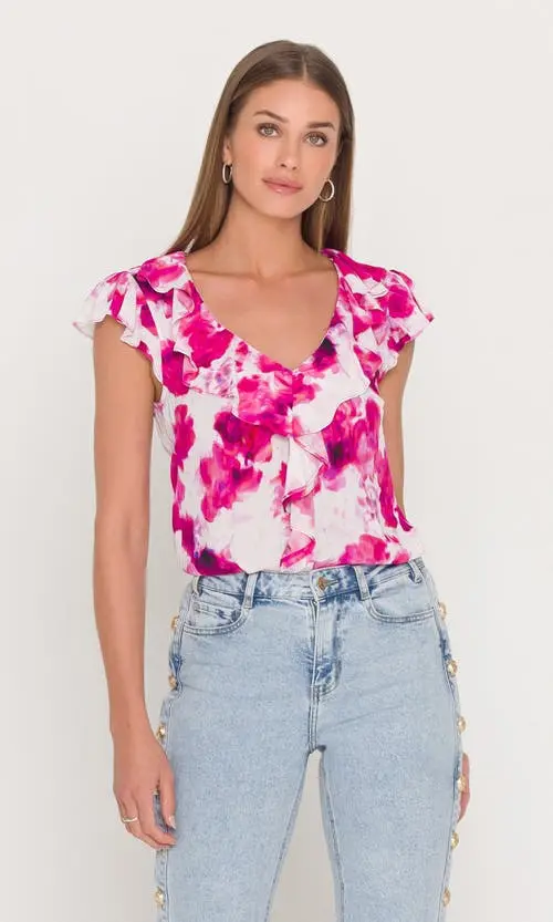 Generation Love Everheart Georgette Blouse - Blurry Floral Wh/pk
