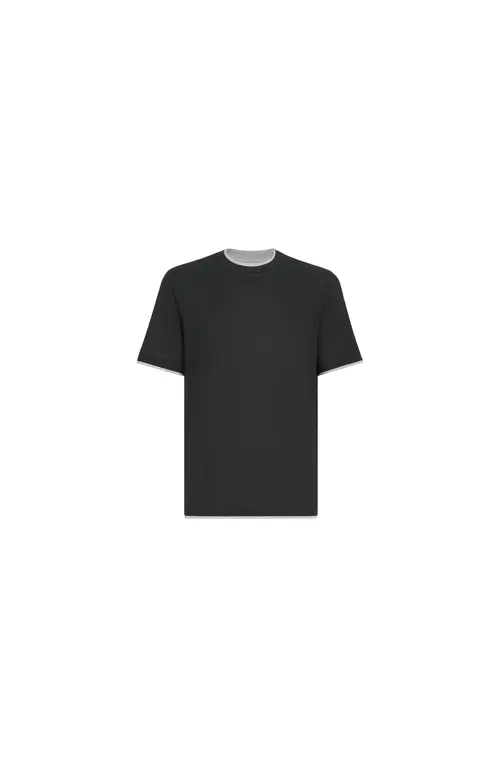 Brunello Cucinelli Silk And Cotton Lightweight Jersey Crew Neck T-shirt With Faux-layering - Black