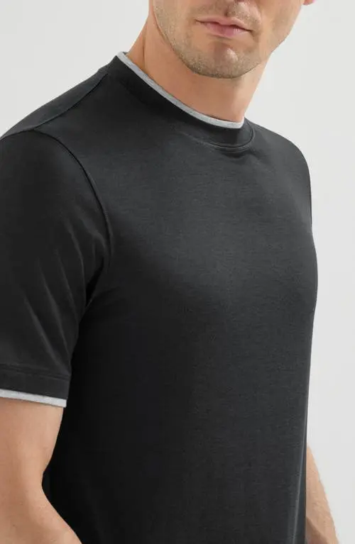 Brunello Cucinelli Silk And Cotton Lightweight Jersey Crew Neck T-shirt With Faux-layering - Black