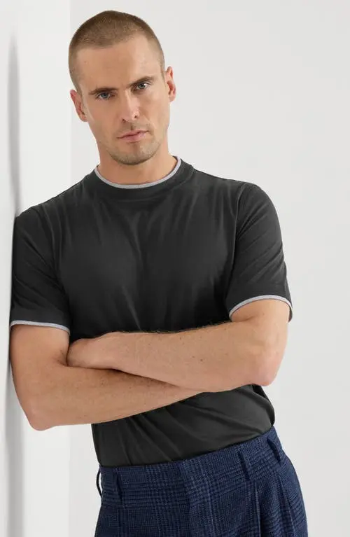 Brunello Cucinelli Silk And Cotton Lightweight Jersey Crew Neck T-shirt With Faux-layering - Black
