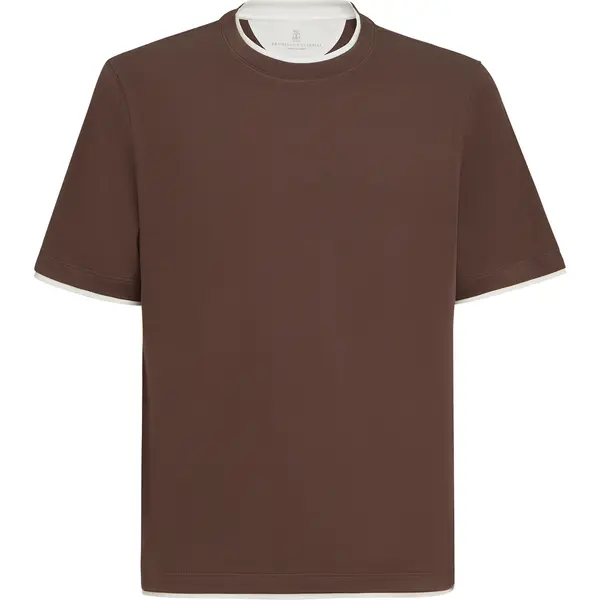 Brunello Cucinelli T-shirt With Faux-layering - Brown