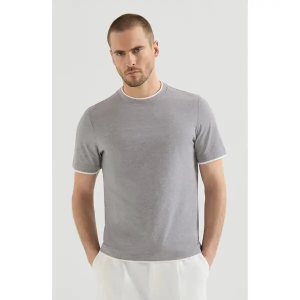 Brunello Cucinelli Cotton Jersey Crew Neck T-shirt With Faux-layering - Grey