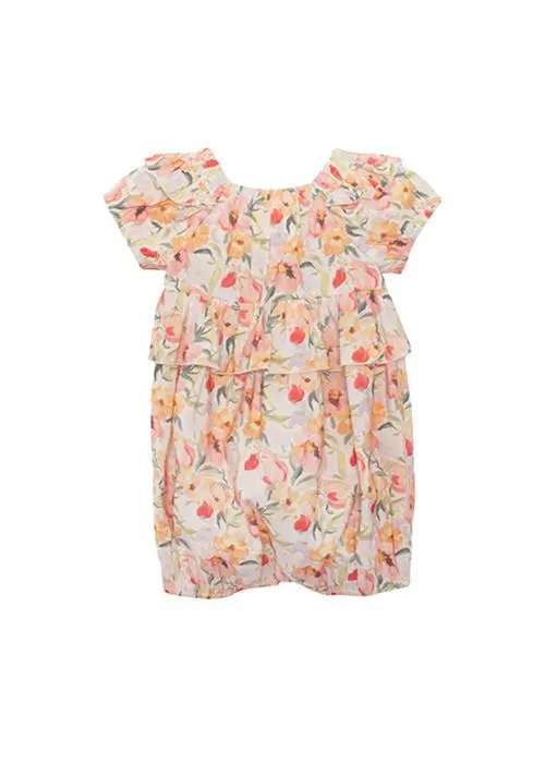 MABEL + HONEY Blooming Florals Short Gathered Sleeve Romper - Pink