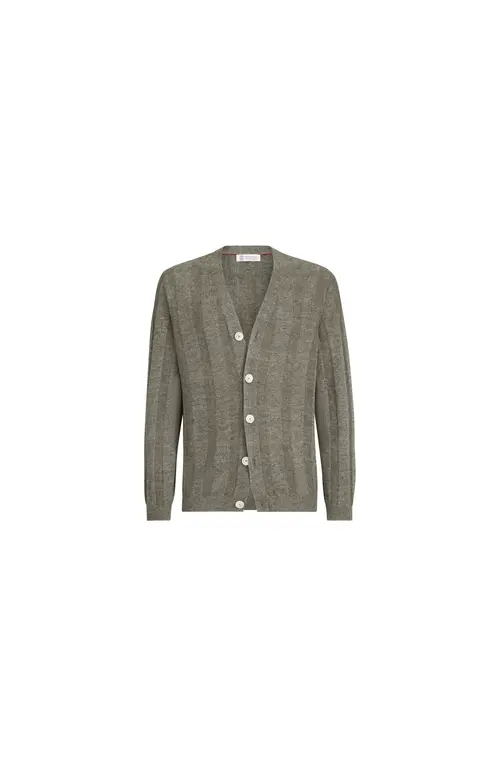Brunello Cucinelli Linen And Cotton Cardigan - Olive