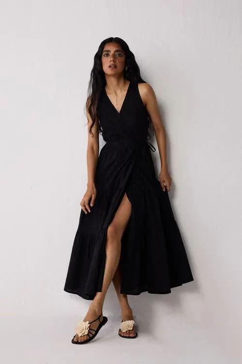 embroidered wrap maxi dress Floral Embroidered Wrap Front Maxi Dress  Liquorish Online