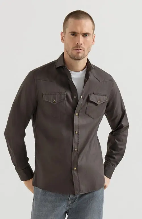 Brunello Cucinelli Garment-dyed Chevron Shirt - Brown