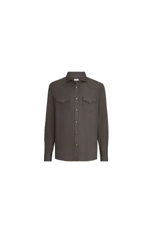 Brunello Cucinelli Garment-dyed Chevron Shirt - Brown