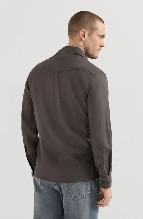 Brunello Cucinelli Garment-dyed Chevron Shirt - Brown