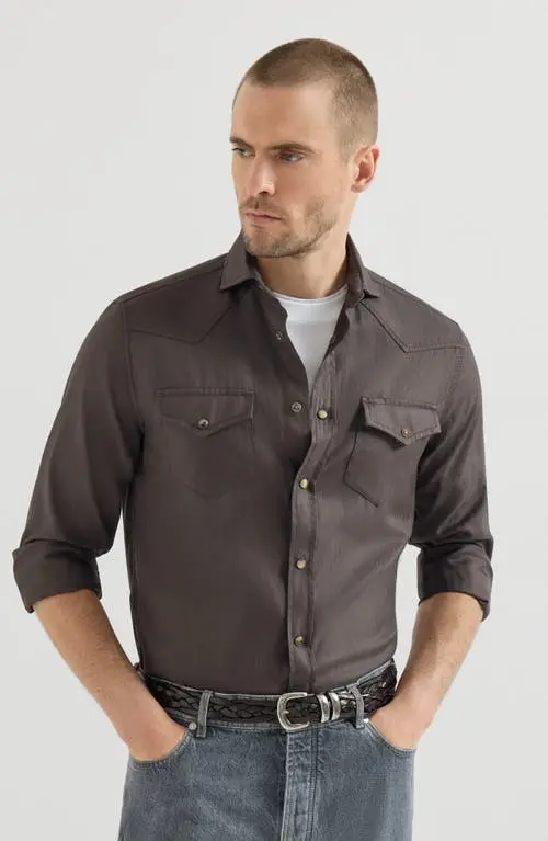 Brunello Cucinelli Garment-dyed Chevron Shirt - Brown