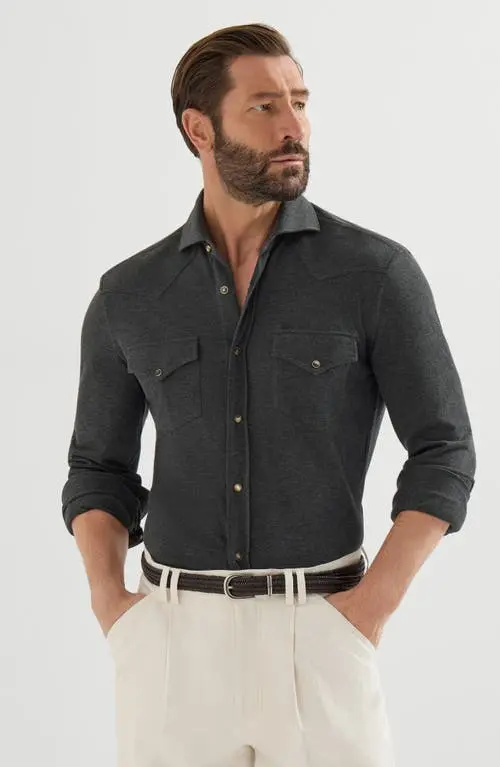 Brunello Cucinelli Cotton Piqué Western Shirt - Anthracite