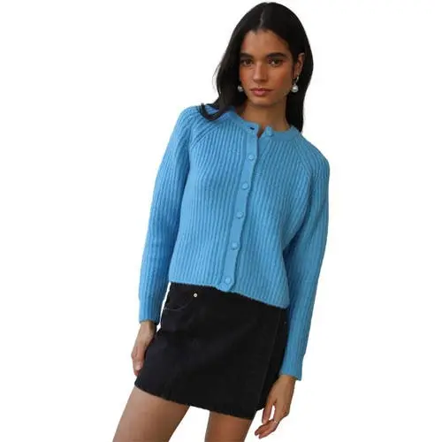 Callahan Cardigan With Covered Buttons And Raglan Sleeves - Capri Blue