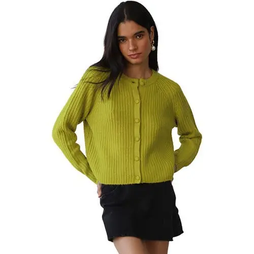 Callahan Cardigan With Covered Buttons And Raglan Sleeves - Sour Melon