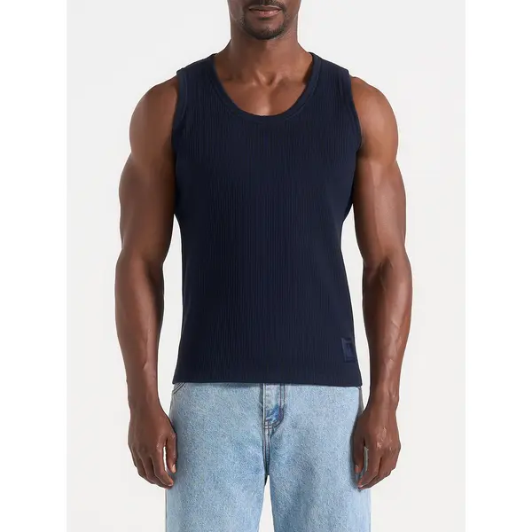 Manière De Voir Ribbed Cotton Vest - Navy