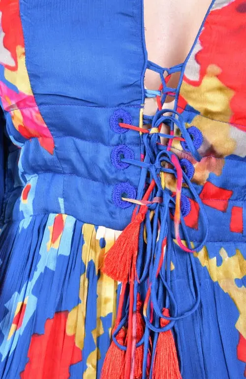 RAAS Printed Chiffon Maxi Dress With Angel Sleeves