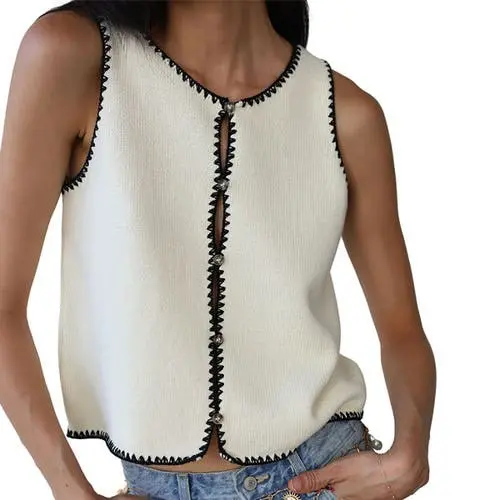 Callahan Mala Knit Stitch Tank Top - Creme