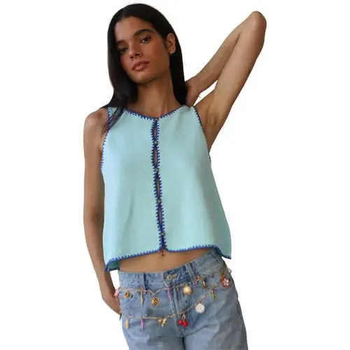 Callahan Mala Knit Stitch Tank Top - Light Blue