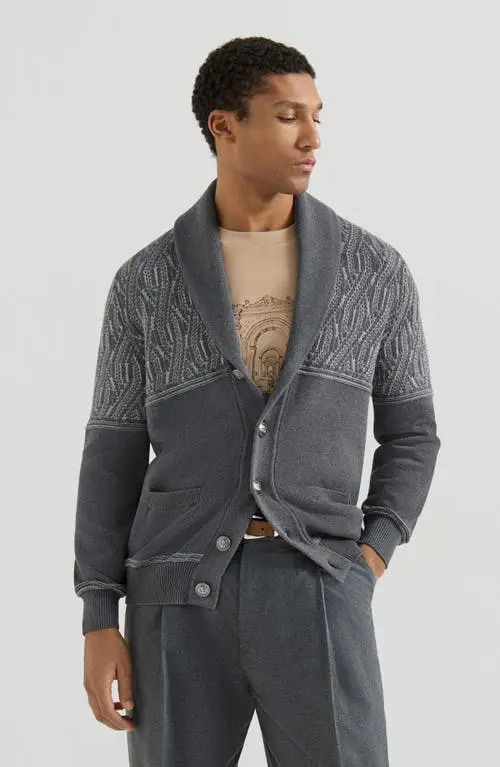 Brunello Cucinelli Shawl Collar Cotton Cardigan - Medium Grey