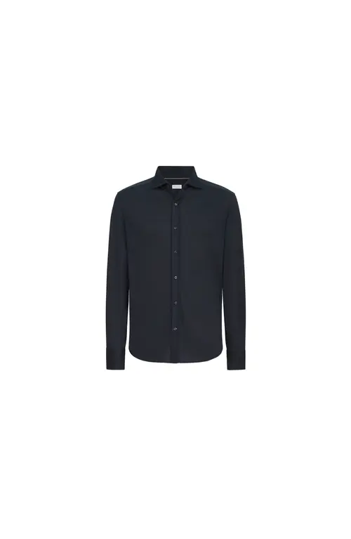Brunello Cucinelli Silk And Cotton Lightweight Jersey Shirt With Spead Collar - Blue