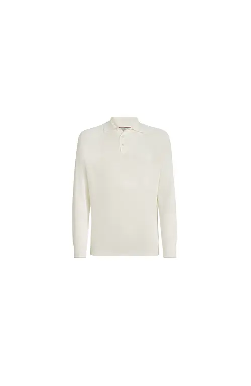 Brunello Cucinelli Cotton English Rib Knit Polo With Long Raglan Sleeves - Panama