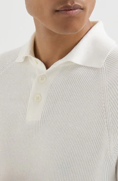 Brunello Cucinelli Cotton English Rib Knit Polo With Long Raglan Sleeves - Panama