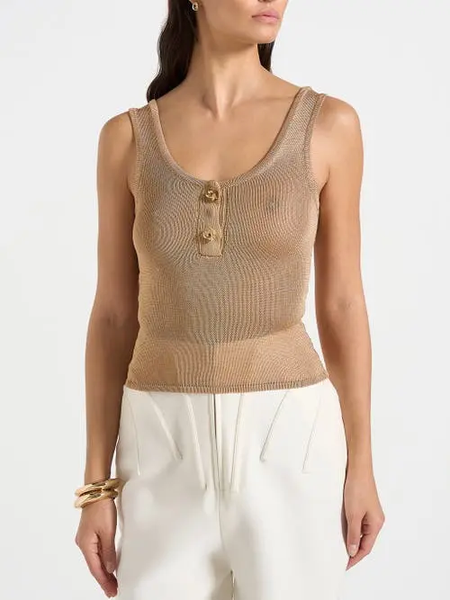 Manière De Voir Pippa Pointelle Knitted Vest With Knot Button - Gold