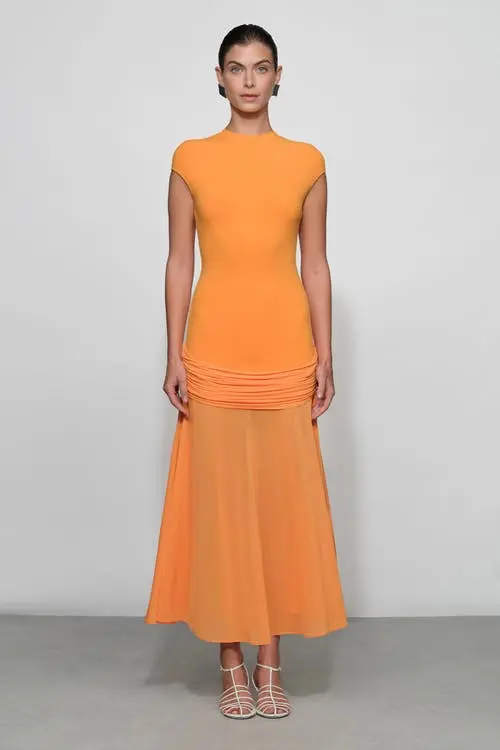 ET OCHS Nola Knit Combo Dress - Tangerine