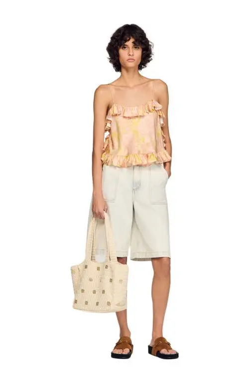 Sandro Crochet Bag With Tassels And Magnetic Fastening - Ecru