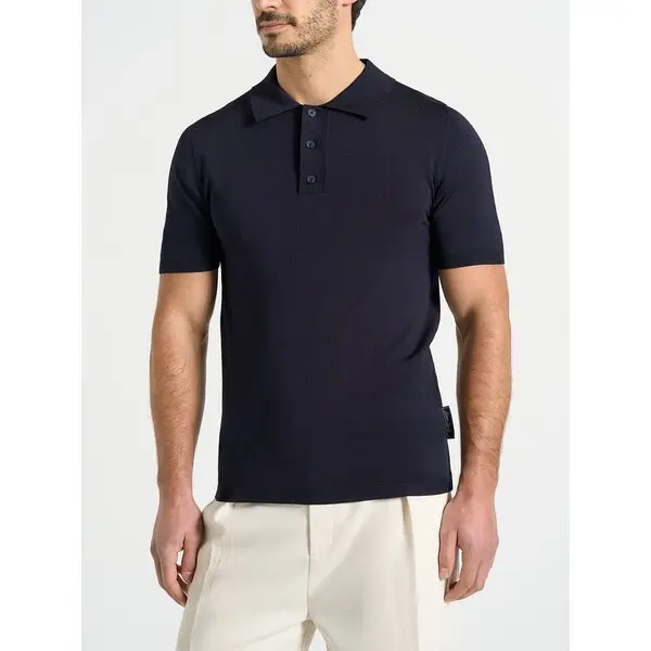 Manière De Voir Bryn Luxe Knitted Polo Top - Navy