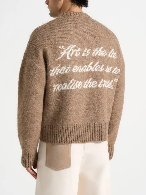 Manière De Voir Kamil Art Slogan Brushed Knit Jumper - Beige