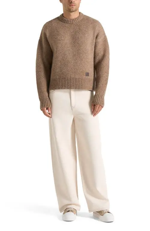 Manière De Voir Brushed Knit Jumper With Embroidered Slogan - Beige