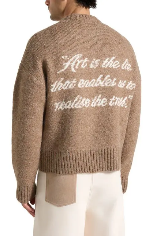 Manière De Voir Brushed Knit Jumper With Embroidered Slogan - Beige