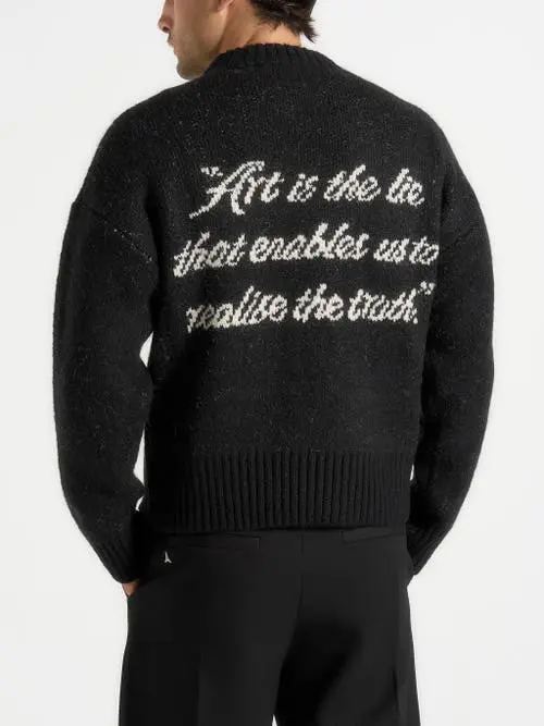 Manière De Voir Kamil Art Slogan Brushed Knit Jumper - Black