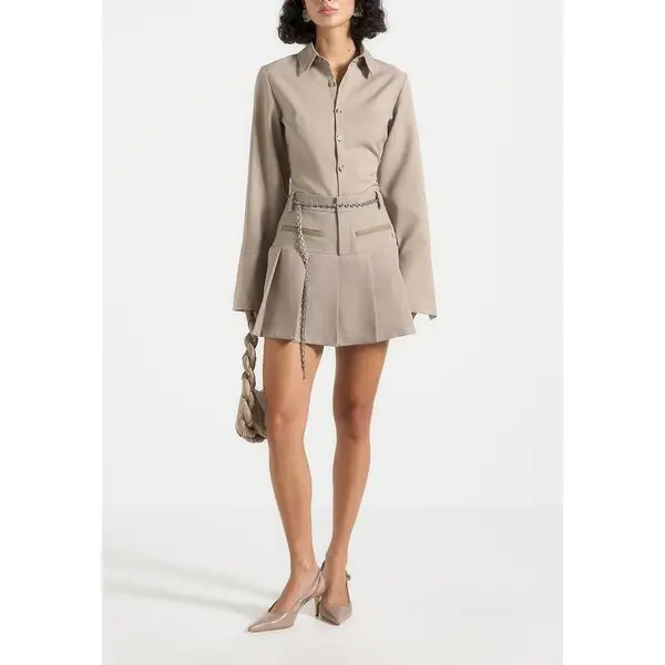 Manière De Voir Elise Tailored Pleated Skort With Belt - Taupe