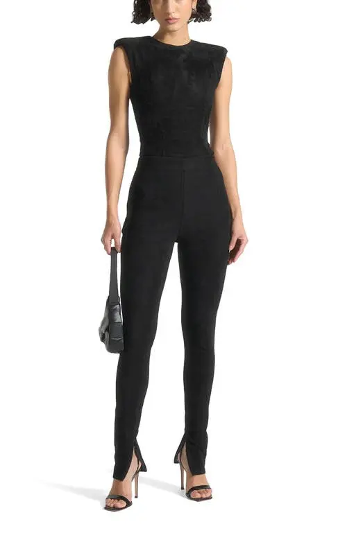 Manière De Voir Suede Wide Shoulder Bodysuit - Black