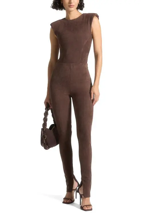 Manière De Voir Suede Wide Shoulder Bodysuit - Brown