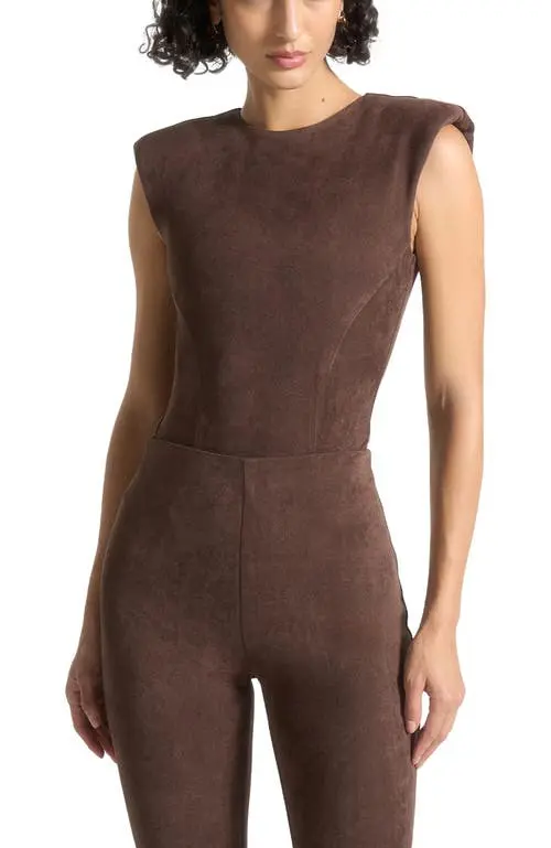 Manière De Voir Suede Wide Shoulder Bodysuit - Brown