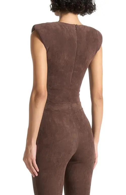 Manière De Voir Suede Wide Shoulder Bodysuit - Brown
