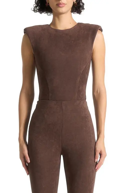 Manière De Voir Suede Wide Shoulder Bodysuit - Brown