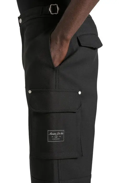 Manière De Voir Mathis Twill Signature Wide Leg Cargo Trousers - Black