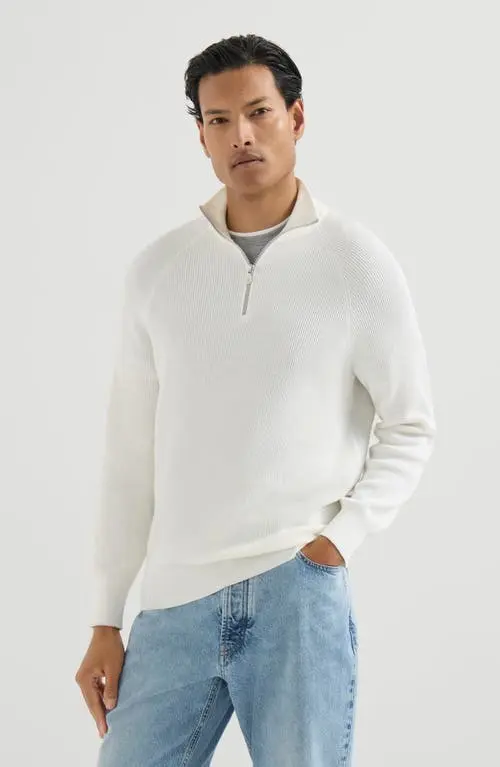 Brunello Cucinelli Cotton English Rib Half-zip Sweater - Panama