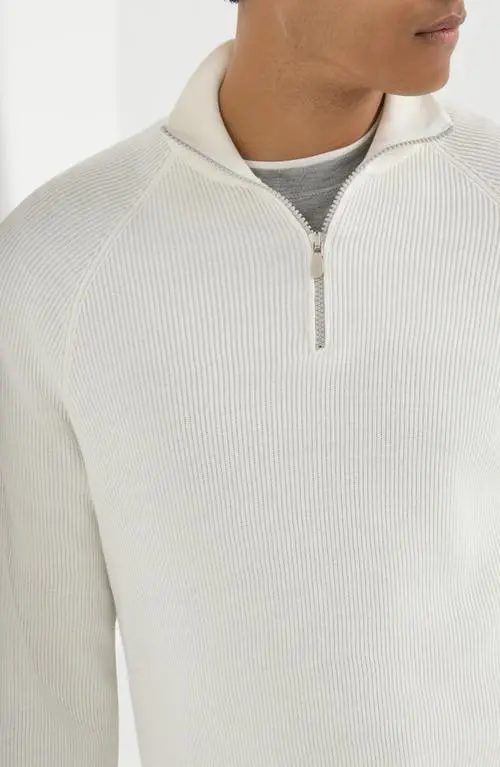 Brunello Cucinelli Cotton English Rib Half-zip Sweater - Panama