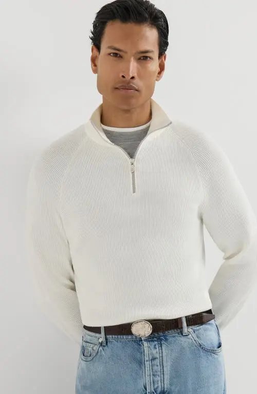 Brunello Cucinelli Cotton English Rib Half-zip Sweater - Panama