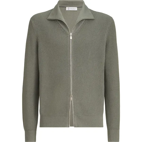 Brunello Cucinelli Half English Rib Knit Cardigan - Military