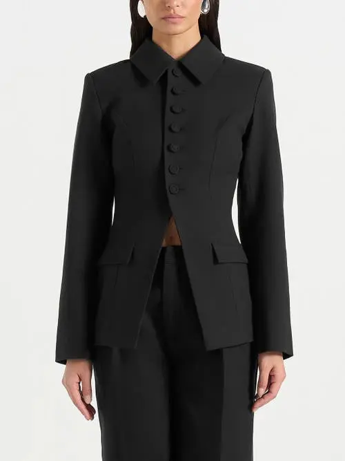 Manière De Voir Harper Tailored Cinch Blazer With Detachable Collar - Black