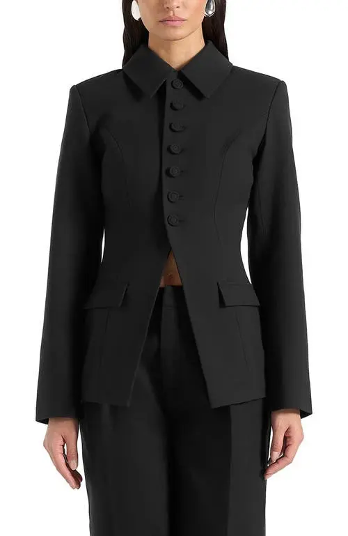 Manière De Voir Harper Tailored Cinch Blazer With Detachable Collar - Black