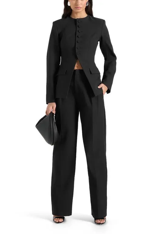 Manière De Voir Harper Tailored Cinch Blazer With Detachable Collar - Black