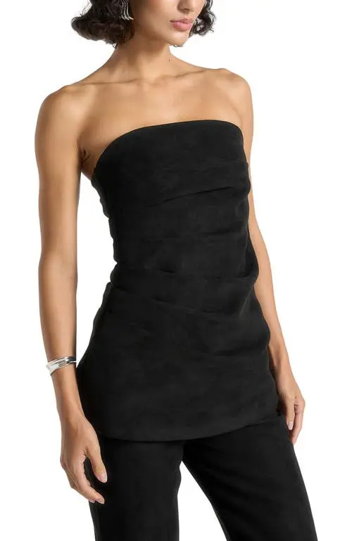 Manière De Voir Laurena Suede Tacked Longline Bandeau Top - Black