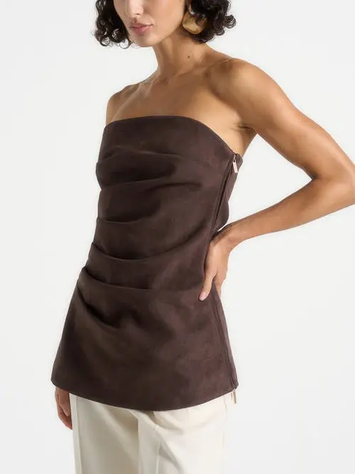 Manière De Voir Laurena Suede Tacked Longline Bandeau Top - Brown